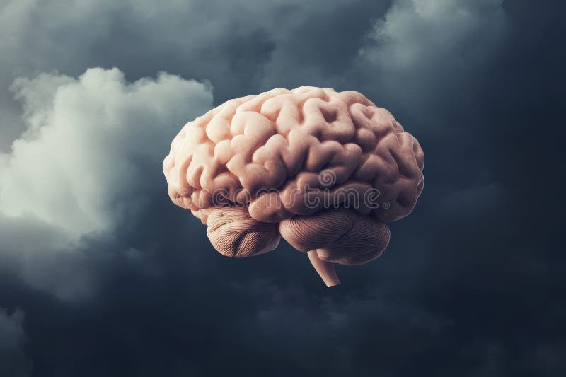 This Conceptual Image Features a Human Brain Floating Amidst Clouds in ...