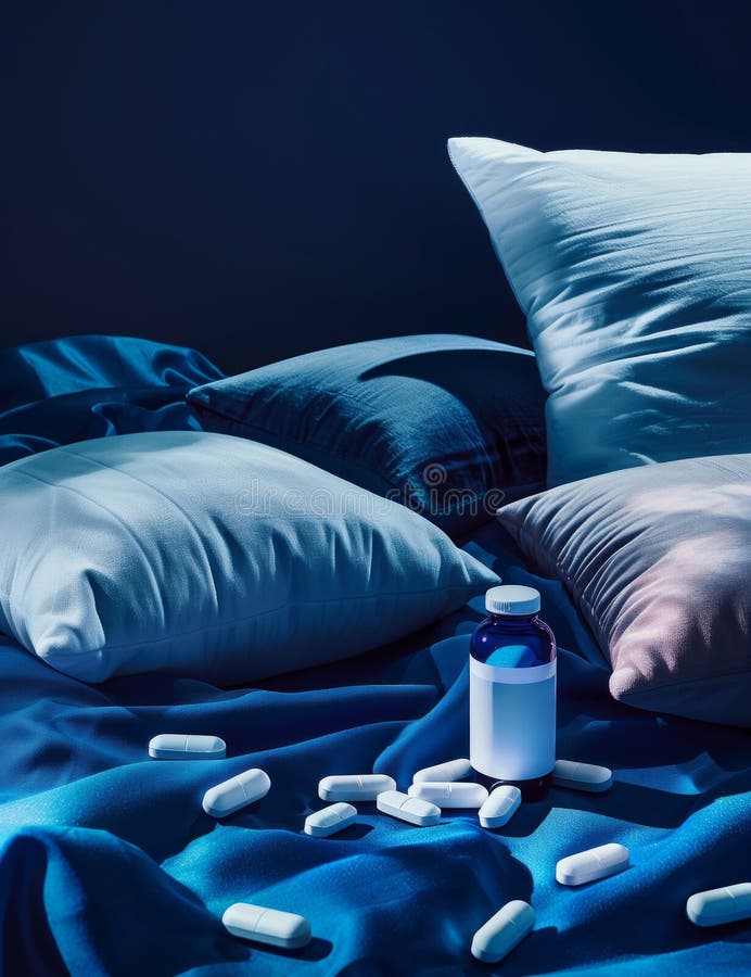 Sleep Aid Pills Bottle with Pillows Concept Stock Photo - Image of ...