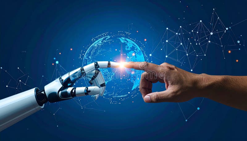 A Conceptual Image Featuring a Human Hand and a Robotic Hand with ...