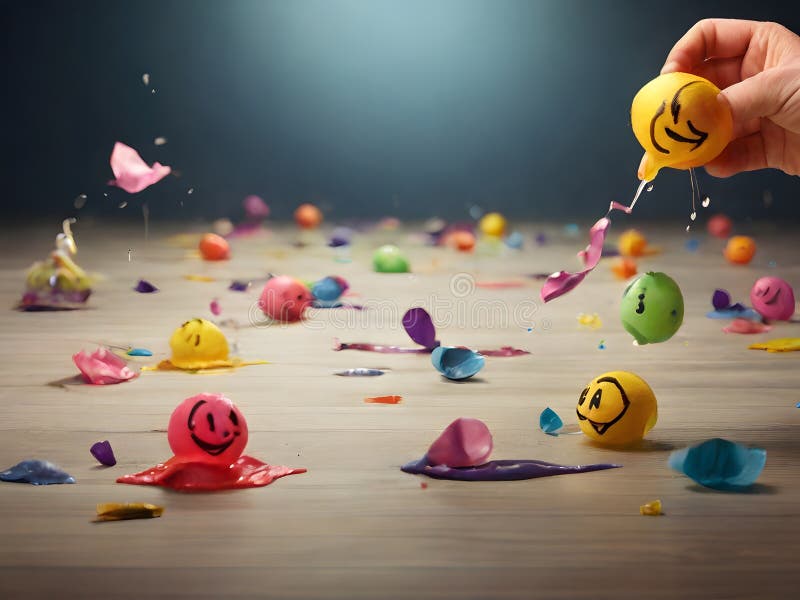 Conceptual Image with Funny Emoticons and Confetti Falling Down Stock ...