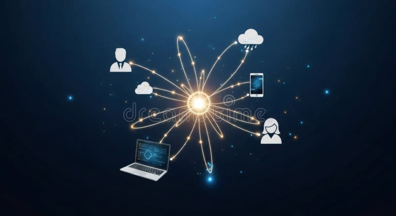 A Conceptual Image of a Glowing Central Hub Connecting Icons of a ...
