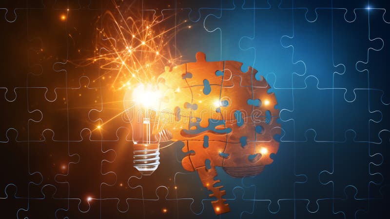 A Conceptual Image of a Glowing Light Bulb Merging with a Jigsaw Puzzle ...