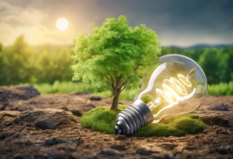 Conceptual Image of a Glowing Light Bulb with a Tree Inside. Stock ...