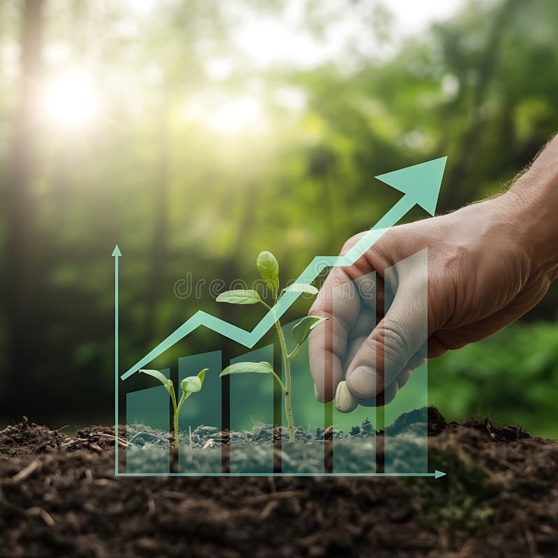 Conceptual Image of Growth Progress Represented by Plants and Upward ...