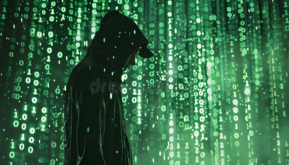 Image of a Hacker on Matrix Background Stock Illustration ...