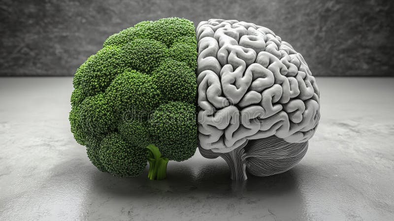 Conceptual Image of Half Broccoli and Brain on White Surface for Health ...