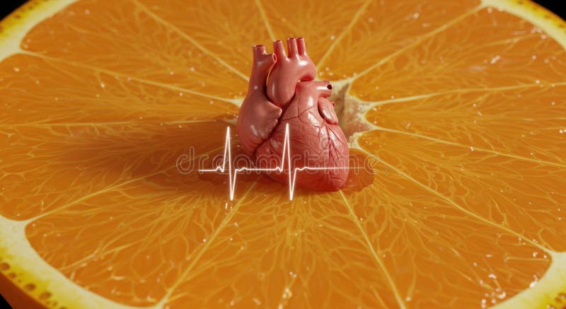 Conceptual Image of Heart Health with Anatomical Heart on Orange Slice ...