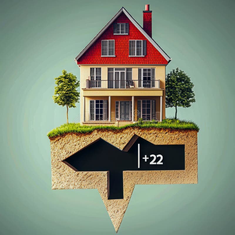 Conceptual Image of House with Growth Indicator in 3D Style Stock ...