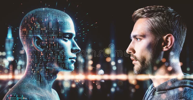 A Conceptual Image of a Human and an AI Facing Each Other Stock ...