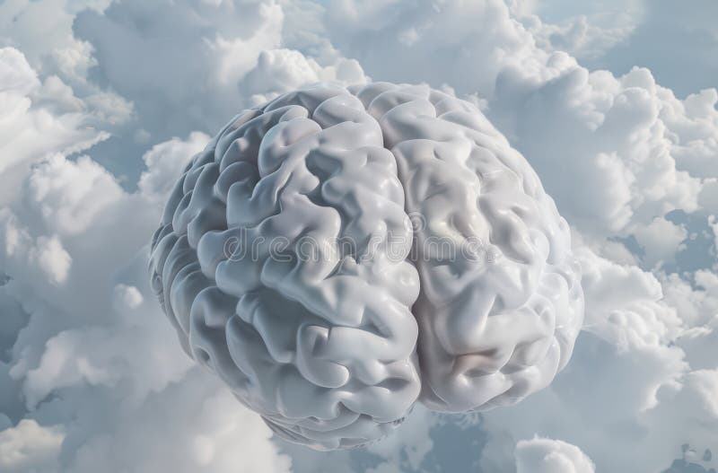Conceptual Image of a Human Brain in the Clouds Stock Illustration ...