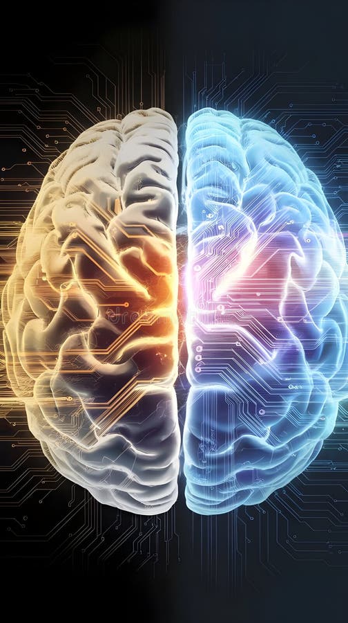 Conceptual Image of a Human Brain with Glowing Circuits and Data ...