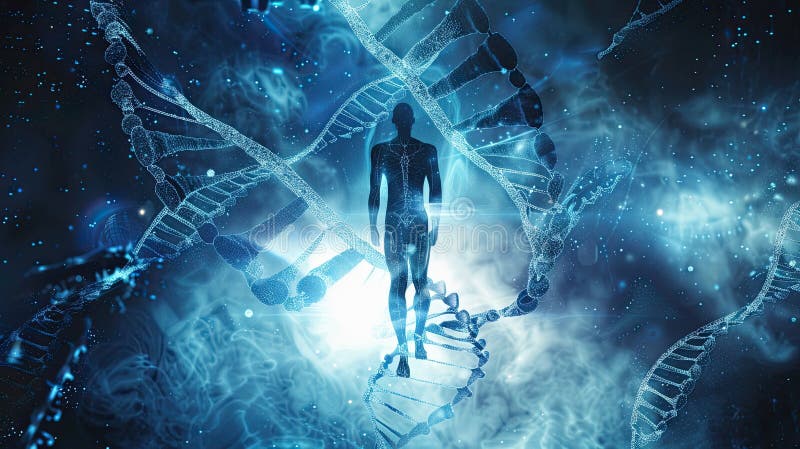 Conceptual Image of Human Evolution and Genetics, Depicting a ...