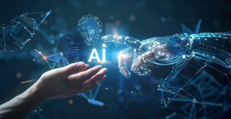 Human Hand Connecting with Robotic Hand Symbolizing Artificial ...