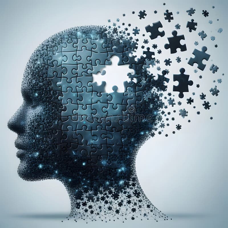 Conceptual Image of Human Head Made of Puzzle Pieces. 3D Rendering ...