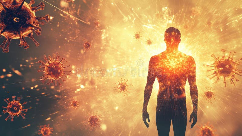 Conceptual Image: Human Silhouette Surrounded by Virus Particles and ...