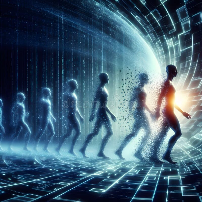 A Conceptual Image of Humanity Evolving into Digital Beings Stock ...
