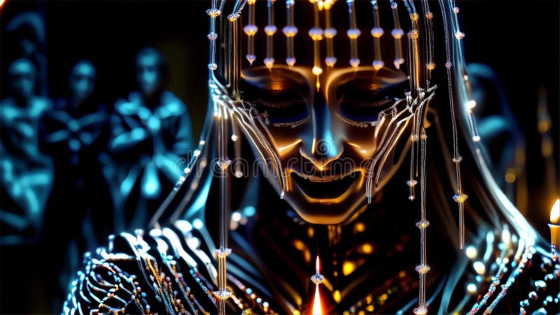 Abstract Cyborg Face with Candle Stock Video - Video of digital ...