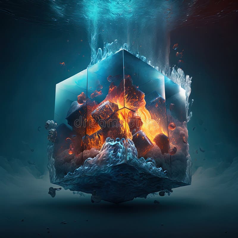 Conceptual Image of an Ice Cube with Fire or Flames Inside. Abstract ...