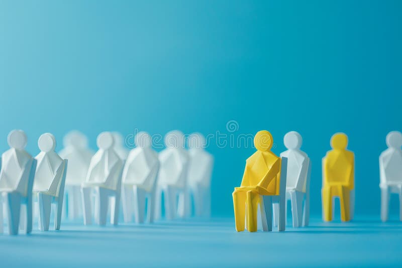 Conceptual Image of Individuality with Yellow and White Figures Sitting ...