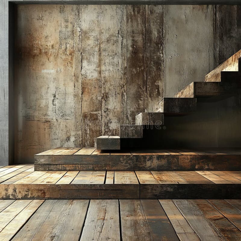 Conceptual Image of Interior with Wooden Stairs. 3D Render Stock ...