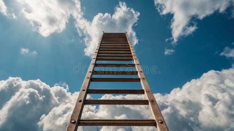 Conceptual Image of Ladder Going Up into the Sky with Clouds Stock ...