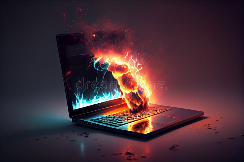 Conceptual Image of Laptop with Fire on Screen.generative Ai Stock ...
