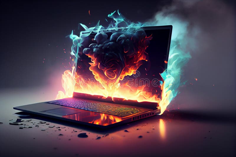 Conceptual Image of Laptop with Fire on Screen.generative Ai Stock ...