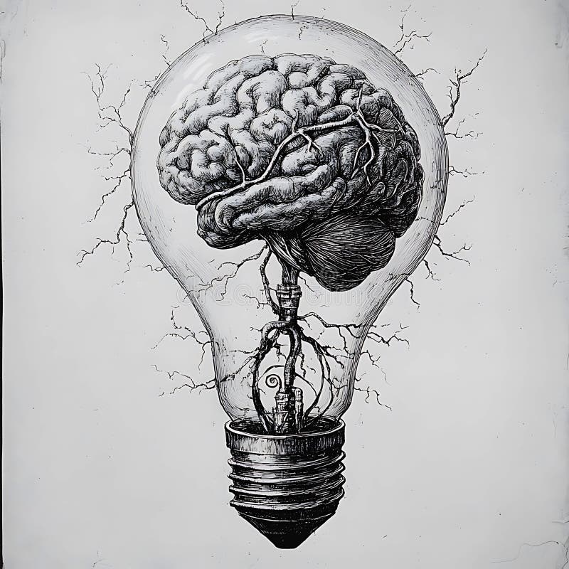 Human Brain Inside Light Bulb, Illustration.Hot Light Bulb Brain.Bright ...