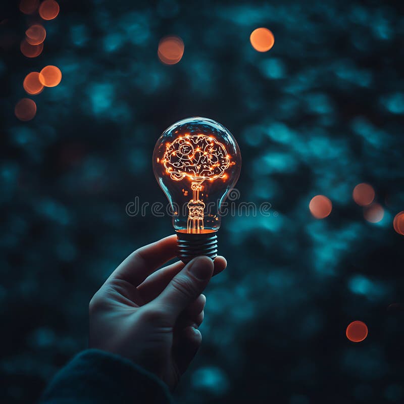 Human Brain Inside Light Bulb, Illustration.Hot Light Bulb Brain Stock ...