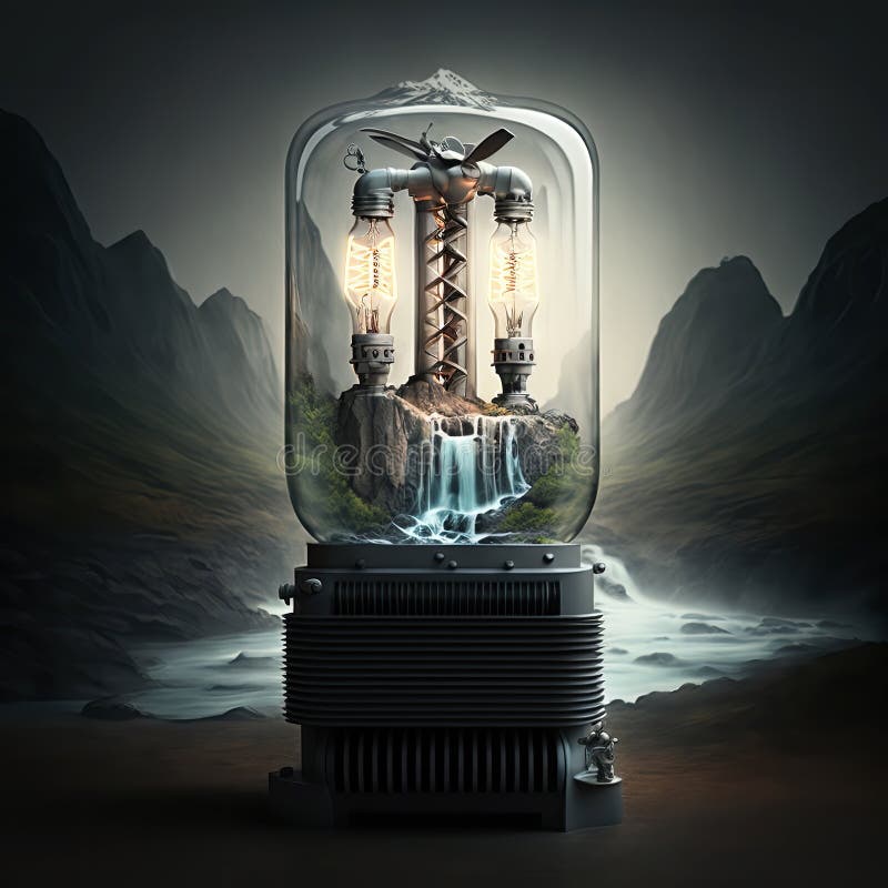 Conceptual Image of a Light Bulb with Eolic Energy, Wind Turbines, Wind ...