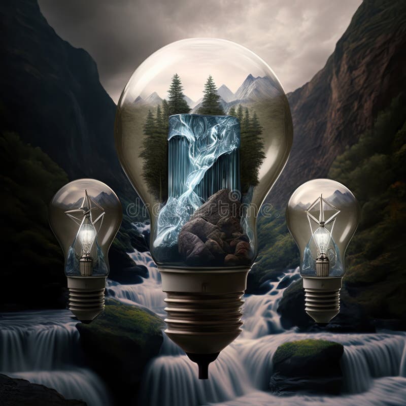 Conceptual Image of a Light Bulb with Eolic Energy, Wind Turbines, Wind ...