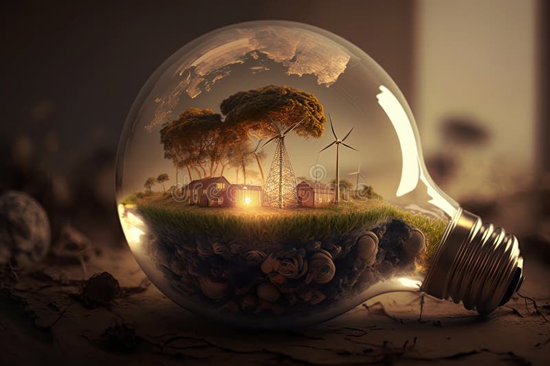 Light Bulb with Green Tree Inside. Sustainable, Ecology, Renewable ...