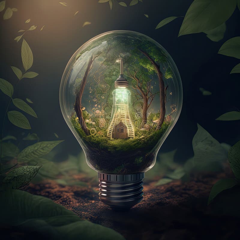 Conceptual Image of a Light Bulb with Eolic Energy, Wind Turbines, Wind ...