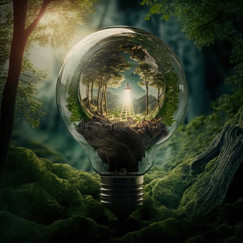 Conceptual Image of a Light Bulb with Eolic Energy, Wind Turbines, Wind ...