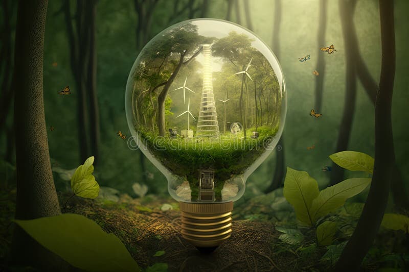 Conceptual Image of a Light Bulb with Eolic Energy, Wind Turbines, Wind ...