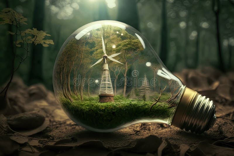 Conceptual Image of a Light Bulb with Eolic Energy, Wind Turbines, Wind ...