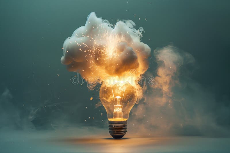 Exploding Light Bulb with Smoke Effects Stock Image - Image of glass ...