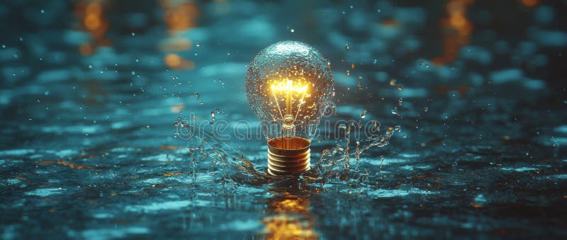Conceptual Image of a Light Bulb Splashed in Water, Symbolized by a ...