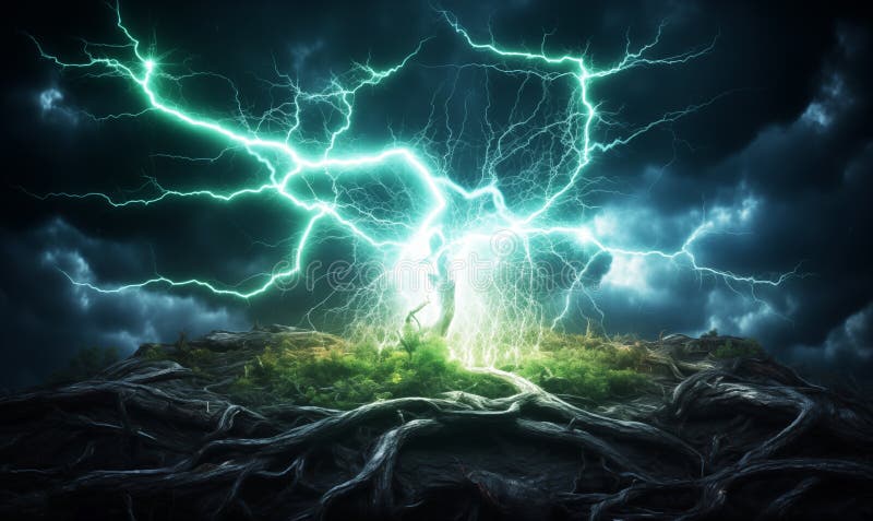 Conceptual Image of Lightning Striking through a Hole in the Ground ...