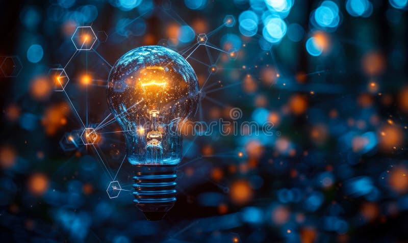 Conceptual Image of a Lone Light Bulb Connected To Multiple White ...