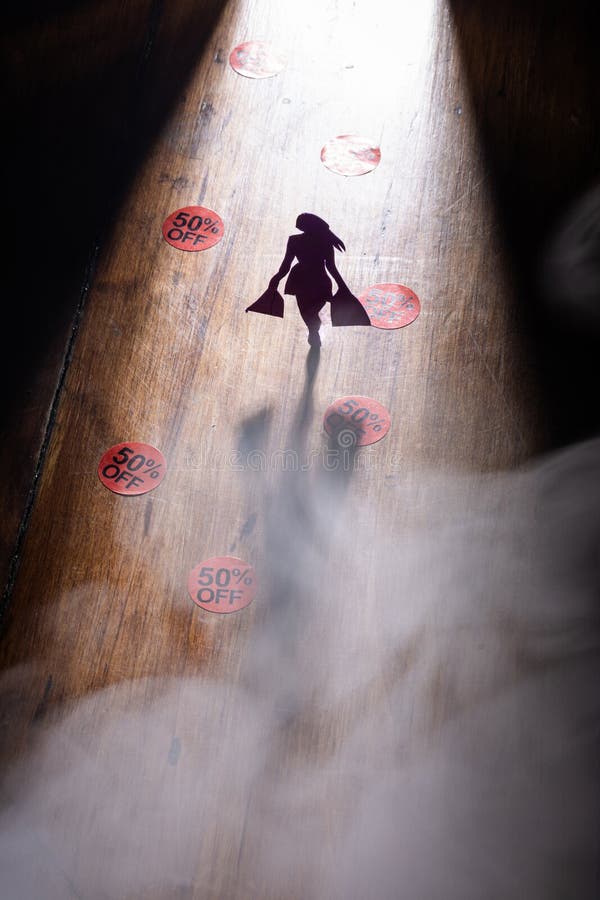 Shopper Silhouette with Dramatic Shadows and Front Lighting and Sale ...