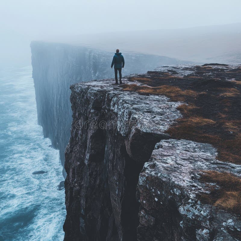 Conceptual Image of a Man Standing on the Edge of a Cliff and Looking ...