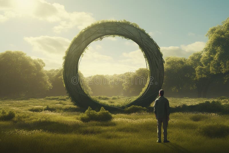 Conceptual Image of a Man Standing in a Field and Looking at a Big ...