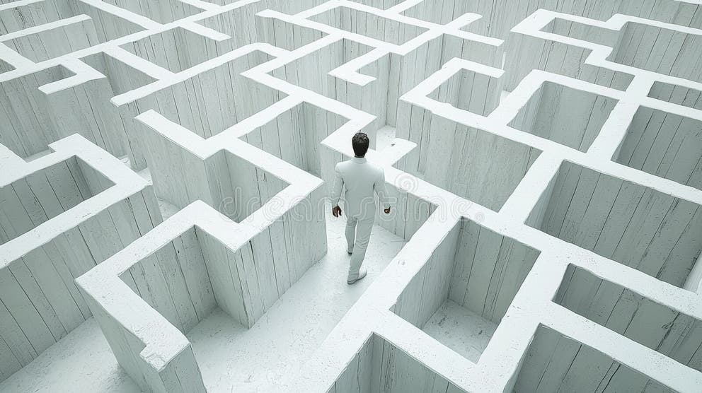 Conceptual Image of a Man Walking Inside a White Labyrinth Stock Image ...