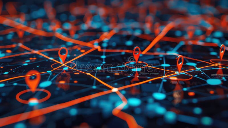 Conceptual Image of a Map with Tracked Assets Marked Stock Illustration ...