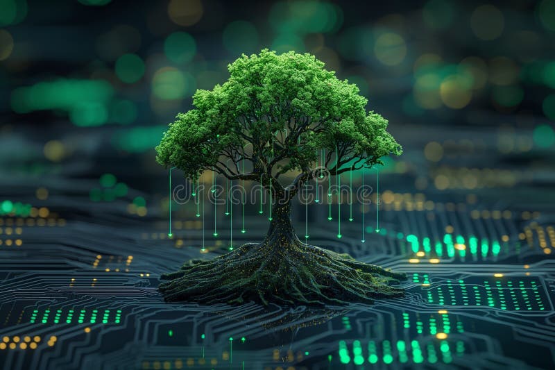 Conceptual Image of a Miniature Tree Growing on the Surface of a ...