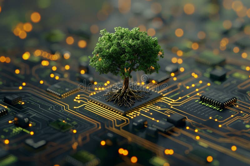 Conceptual Image of a Miniature Tree Growing on the Surface of a ...
