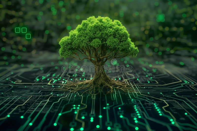 Conceptual Image of a Miniature Tree Growing on the Surface of a ...