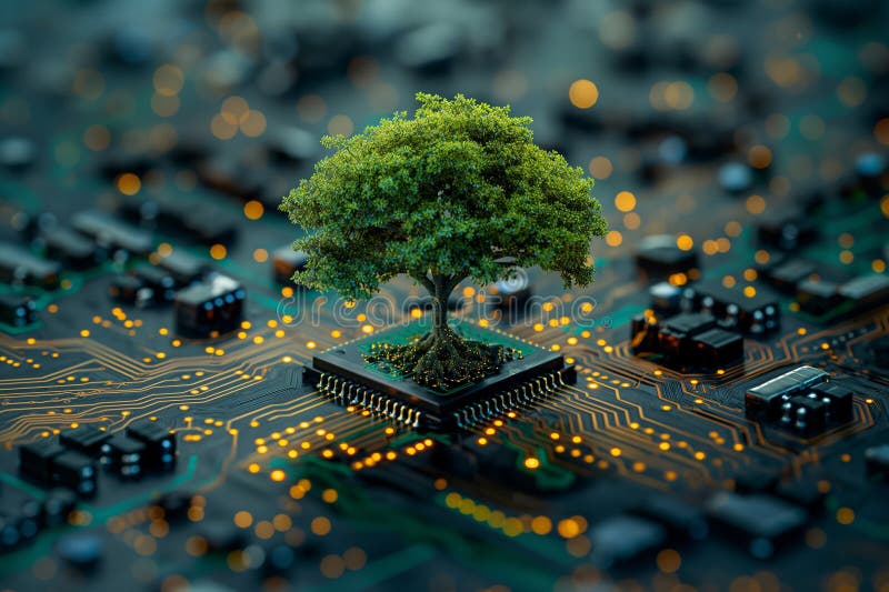 Conceptual Image of a Miniature Tree Growing on the Surface of a ...