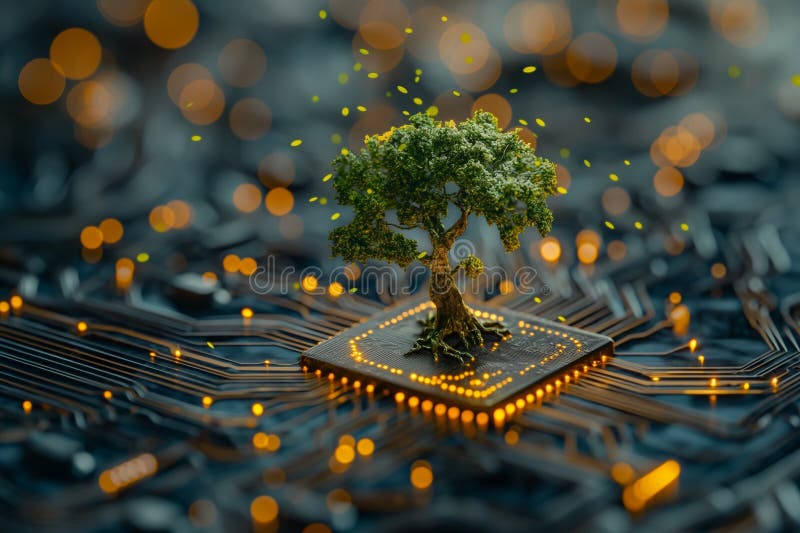 Conceptual Image of a Miniature Tree Growing on the Surface of a ...